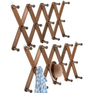 cedilis 2 pack expandable wooden coat rack, 14 hooks accordion wall hanger, wall mounted vintage accordion peg rack for hats,coat, baseball caps, mugs, scarf, bag, walnut color