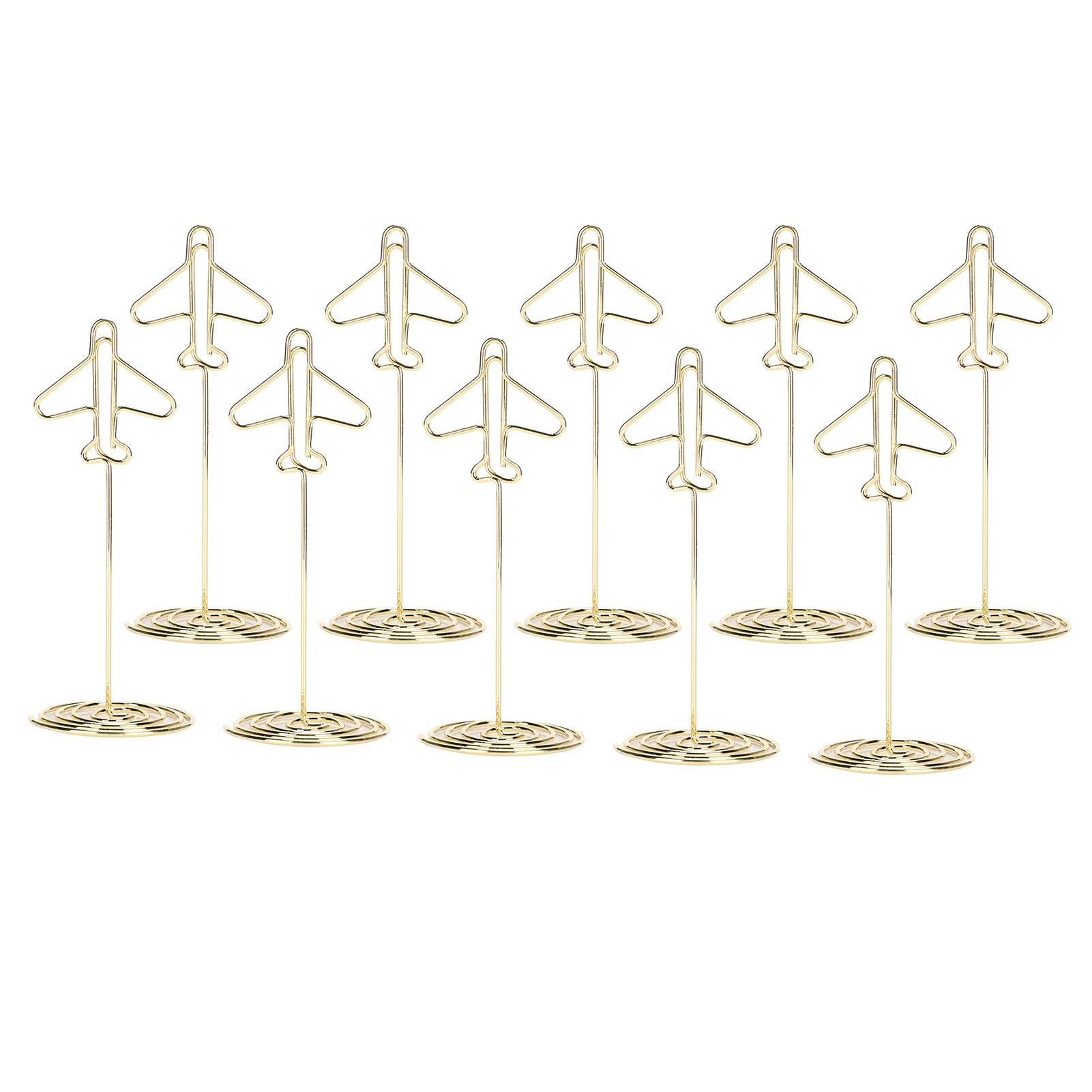 Cyrank 10pcs Table Number Holders, 3.9in Gold Place Card Holders Centerpieces Photo Holder Clips Wire Picture Clips Airplane Design Memo Note Photo Stand