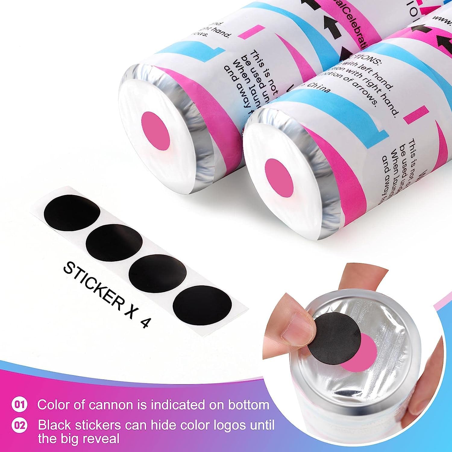 Tamsan Gender Reveal Cannons - Girl Surprise! Set of 4 Biodegradable Confetti, 12 Inches Pink Confetti Cannon, Easy to Use Indoor & Outdoor Gender Reveal Cannon with Matching Stickers