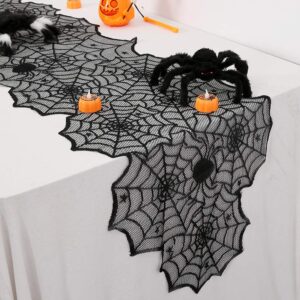 B-COOL Halloween Table Runners Lace 2 Packs Black Spider Web Linens Polyester Gathering Gothic Festival Fabric Decoration 18x72inch