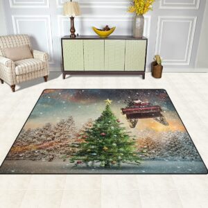 ALAZA Christmas Tree Snowy Santa Claus Non Slip Area Rug 4' x 5' for Living Dinning Room Bedroom Kitchen Hallway Office Modern Home Decorative