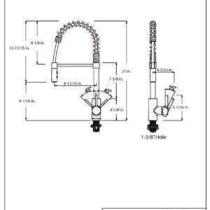 Westbrass KS18A-26 21" Commercial Kitchen Faucet with Dual Function Open Coil Pull Down Sprayer and 1-Lever Handle, Polished Chrome