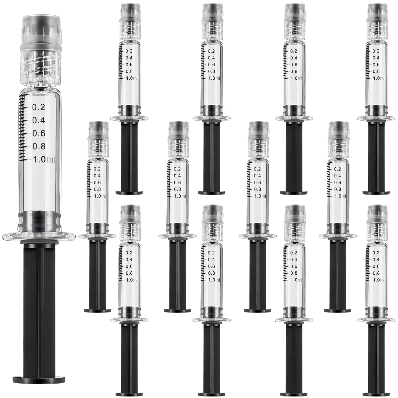 Nuanchu 24 Pieces Borosilicate Glass Syringes Set Include 12 Pieces 1 ml Borosilicate Glass Syringe Lock and 12 Pieces Stainless Steel Lock Dispensing Needle for Thick Liquids, Ink Use