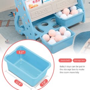 UNICOO - Toddlers Plastic Multi-Layer Bookshelf for Child's Bedroom Playroom, Toy Storage Organizers with 2 Storage Boxes, Children Bookshelf (Light Blue)