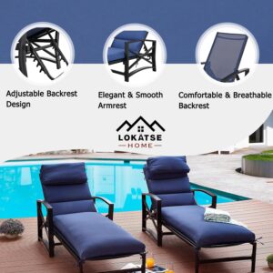 LOKATSE HOME Outdoor Adjustable Chaise Patio Steel Furniture Metal Lounge Chair with Cushion, Blue