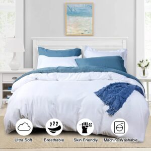 David's Home Duvet Cover Queen Size White, Soft Lightweight Cover with Zipper Closure Corner Ties, 3 Pieces Brushed Microfiber Bedding for Spring Summer, 1 Duvet Cover 90x90 Inches 2 Pillow Shams