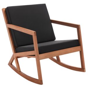 Safavieh Outdoor Collection Vernon Wood Cushion Rocking Chair PAT7013X, Natural/Black