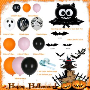 Halloween Balloon Arch Garland Kit, 18" 10" 5" Orange Pink Black Balloons with Big Bat Balloons 3D PVC Bat Stickers for Halloween Party Decorations Halloween Decorations Outdoor