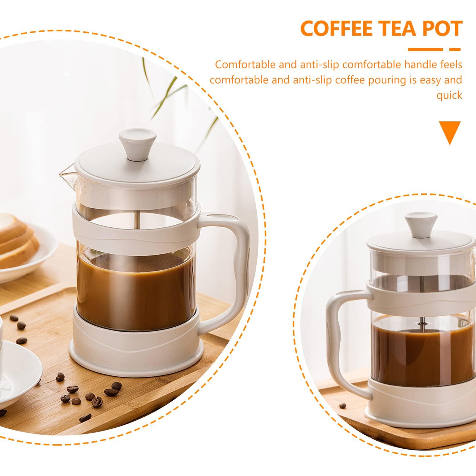 DOITOOL Coffee Pot Coffee Machine Maker Pitchers Press Tea Filter Glass Beverage Glass Coffee Tea Maker Espresso Cold Water Large Glass Pitcher Kettle Travel Concentrate White Plastic