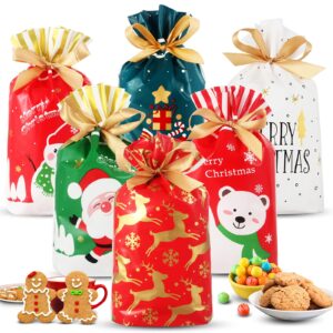 heniho 60pcs christmas treats bags, 4”x 6” drawstring candy cookie bags gift party favors