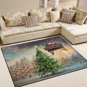 ALAZA Christmas Tree Snowy Santa Claus Non Slip Area Rug 4' x 5' for Living Dinning Room Bedroom Kitchen Hallway Office Modern Home Decorative