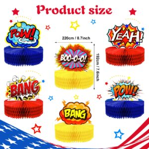 Skylety 6 Pcs Hero Themed Party Decoration Hero Honeycomb Centerpieces Hero Party Supplies 3D Table Topper Paper Hero Action Sign Table Topper Decor 7.5 x 7.8 Inch for Happy Birthday Baby Shower Favor