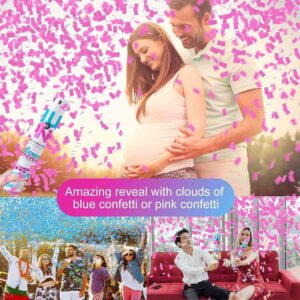 Tamsan Gender Reveal Cannons - Girl Surprise! Set of 4 Biodegradable Confetti, 12 Inches Pink Confetti Cannon, Easy to Use Indoor & Outdoor Gender Reveal Cannon with Matching Stickers