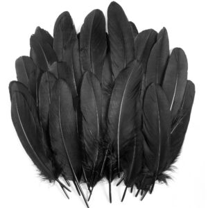 uneede 120pcs 6-8 inch black feathers, natural goose feathers for diy halloween decorations, halloween decoration,cosplay, gothic costumes & crafts