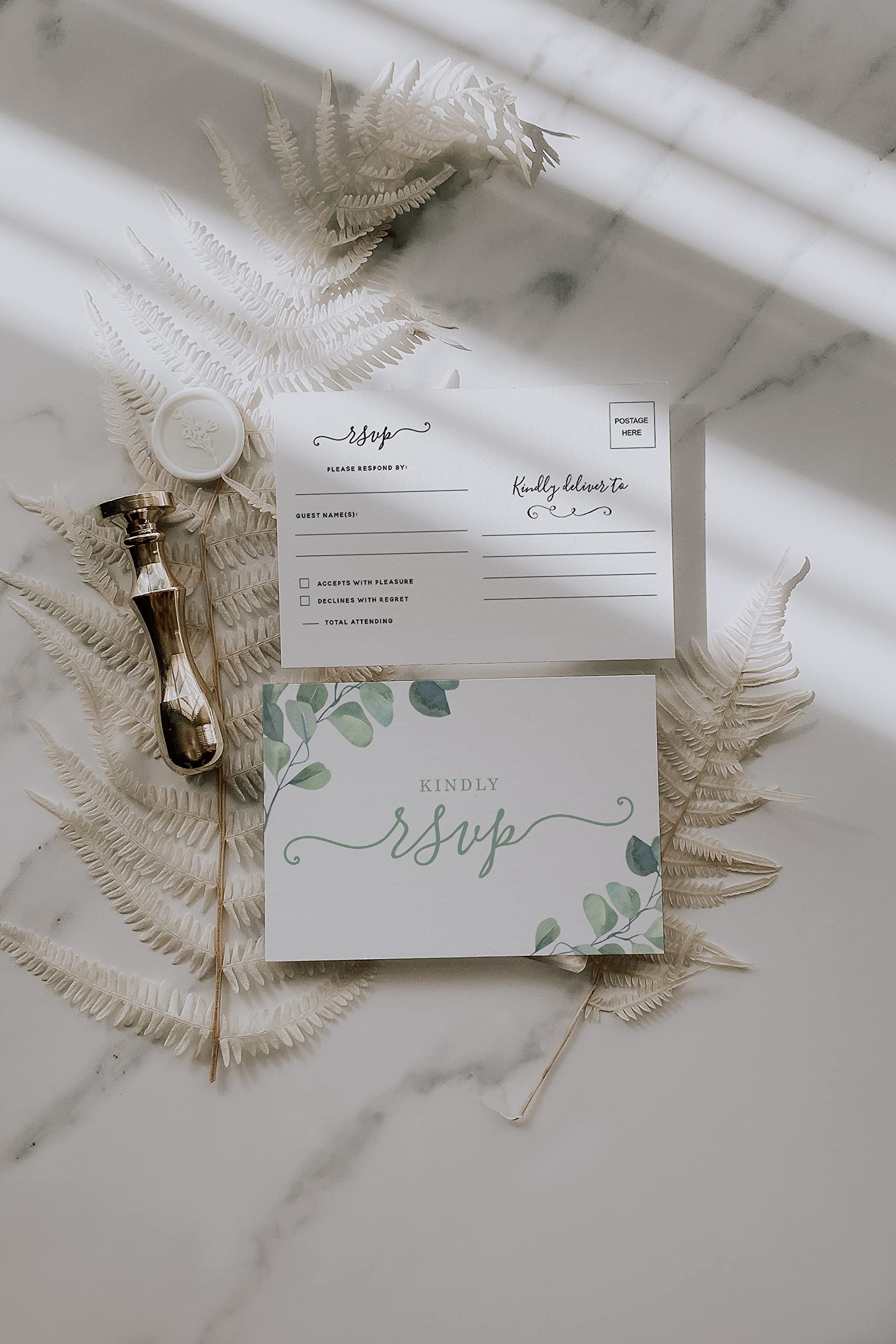 Your Main Event Prints 50 Eucalyptus RSVP Postcards for Wedding - Greenery Response Cards - Perfect for Bridal Shower, Rehearsal Dinner, Engagement Party, Baby Shower