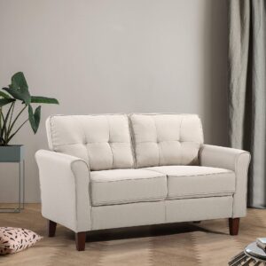 US Pride Furniture 55" Modern Loveseat with Soft-Cushioned Backrest, Piped Details & Tapered Wood Legs, 2 Seater Couch for Living Room, Bedroom or Office, Linen, Khaki Beige