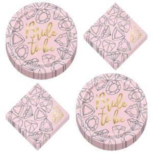 home & hoopla pink & gold diamond bride to be paper dinner plates and luncheon napkins (serves 16)