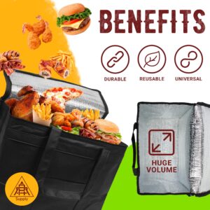 APQ Supply Black Insulated Food Delivery Bag 16 x 13 x 9 Inches, Insulated Grocery Bags with Zippered Top, Pack of 2 Heavy Duty Catering Bag for Food Deliveries, Insulated Bags for Food Delivery