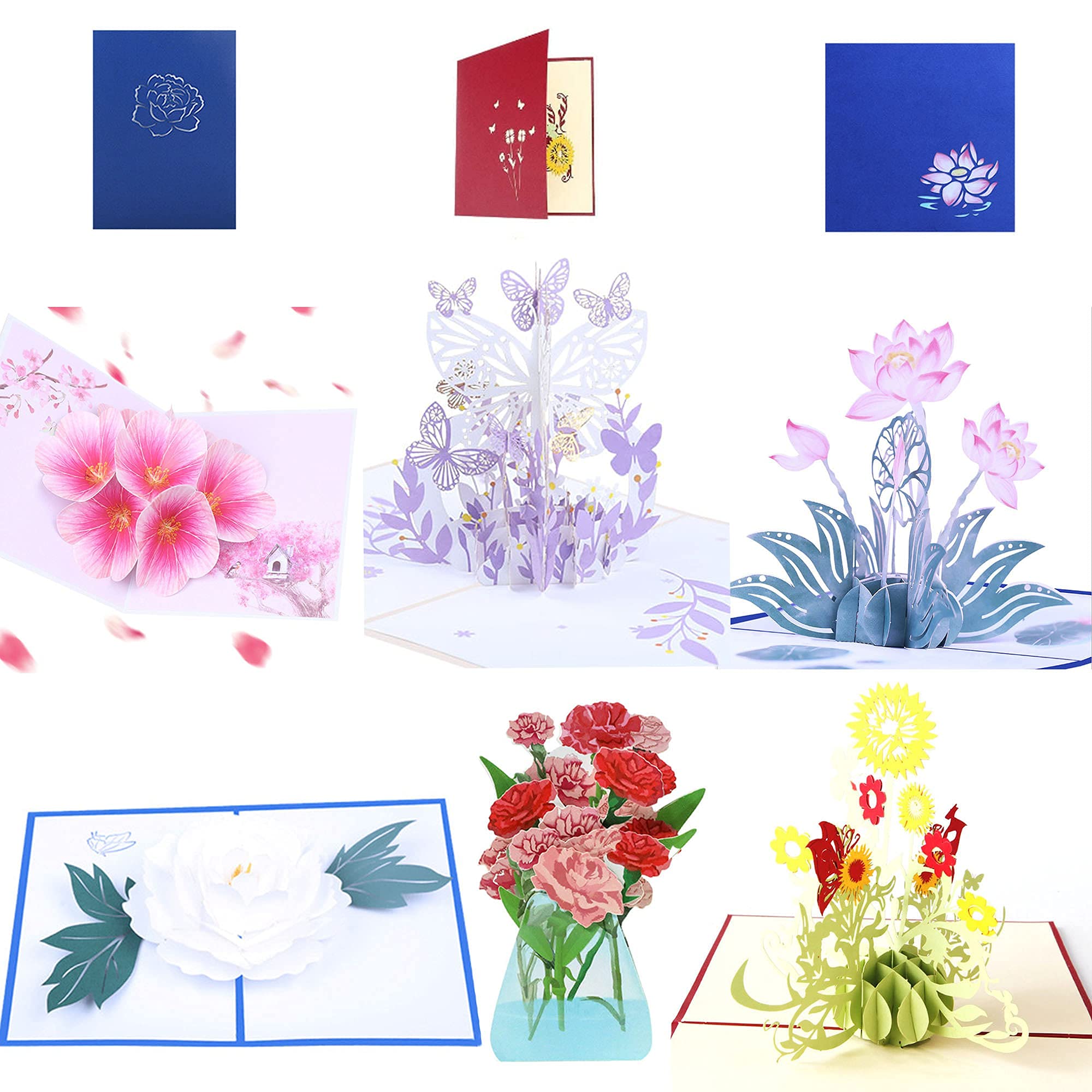 WESAPPINC 6Pack 3D Greeting cards Christmas Cards Pop Up Holiday Postcards, Birthday Anniversaries Card for Fathers,Valentines, Friend,Kids, Thank You Handmade Appreciation Gifts (6Pack Flower card)