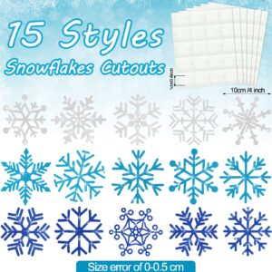 60 Pieces Snowflakes Cutouts Glitter Blue Silver Snowflake Cutouts Glitter Snowflake Cutouts Snowflakes Board Cutouts with Glue Point Dots for Christmas Winter Theme Party Decoration