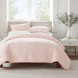 serta simply clean ultra soft hypoallergenic stain resistant 3 piece solid duvet cover set, blush, full/queen