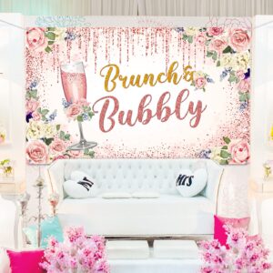 Tegeme Rose Gold Bridal Shower Brunch Backdrop Decoration 6 x 4 FT Bar Banner Pink Champagne Background for Wedding Bachelorette Birthday Party Supplies, Photo Booth Props Decor