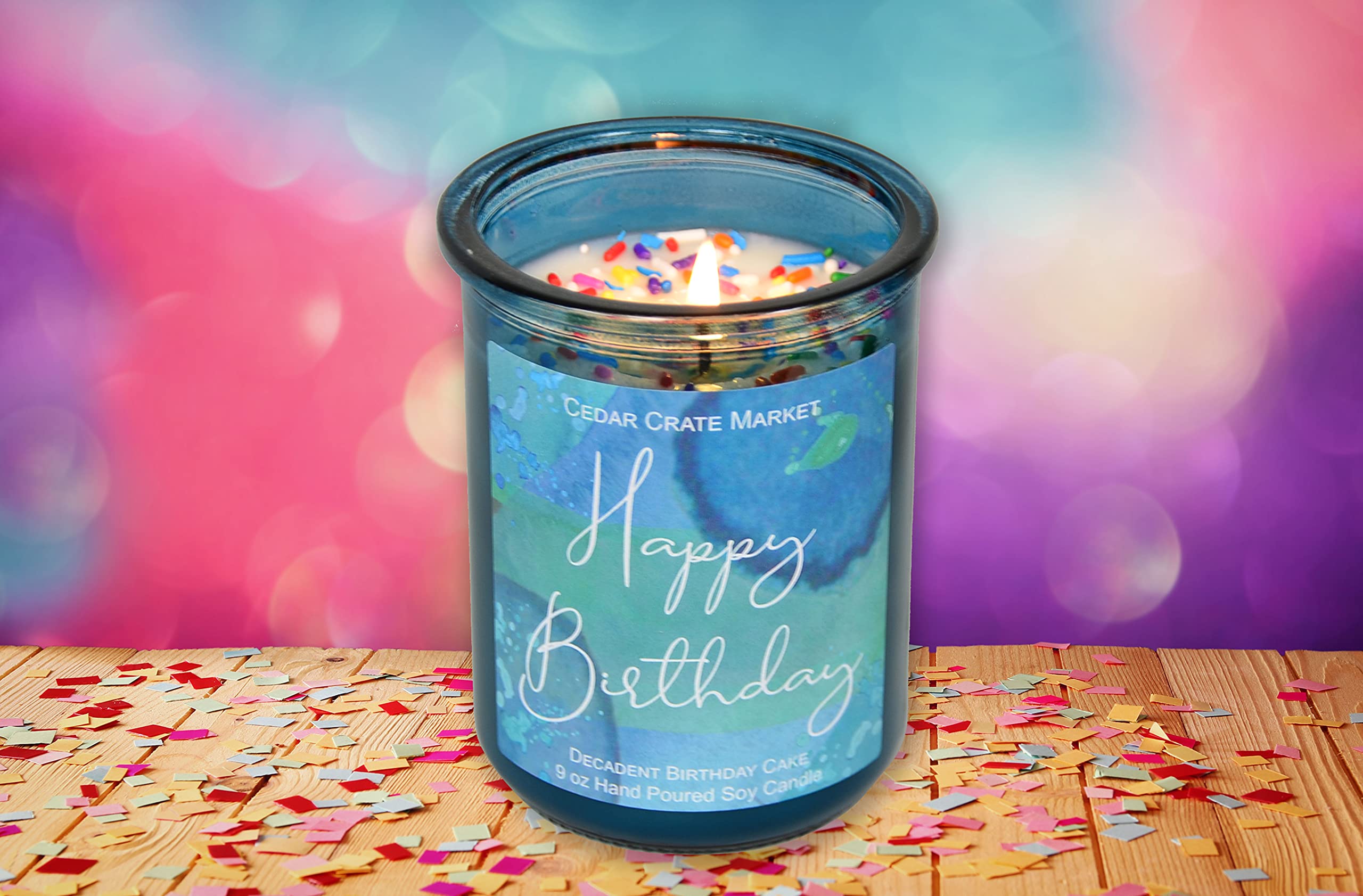 Happy Birthday Candle - Vanilla Buttercream Birthday Cake Scented Soy Wax Candle with Sprinkles for Home, Happy Birthday Gifts for Women, Best Friends Women Gift, Cedar Crate Market - Made in The USA