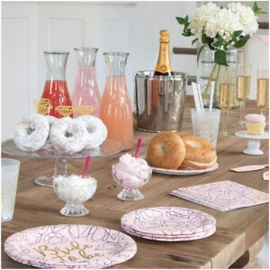 HOME & HOOPLA Pink & Gold Diamond Bride To Be Paper Dinner Plates and Luncheon Napkins (Serves 16)