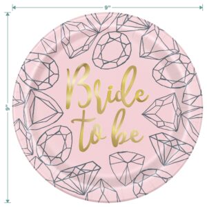 HOME & HOOPLA Pink & Gold Diamond Bride To Be Paper Dinner Plates and Luncheon Napkins (Serves 16)