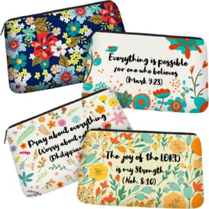 4 pieces inspirational bible verse pencil pouch christian pencil case scripture canvas makeup bags for students office journaling supplies (bible verse pattern,8.7 x 5.5 inch)