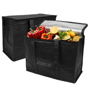 apq supply black insulated food delivery bag 16 x 13 x 9 inches, insulated grocery bags with zippered top, pack of 2 heavy duty catering bag for food deliveries, insulated bags for food delivery