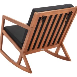 Safavieh Outdoor Collection Vernon Wood Cushion Rocking Chair PAT7013X, Natural/Black