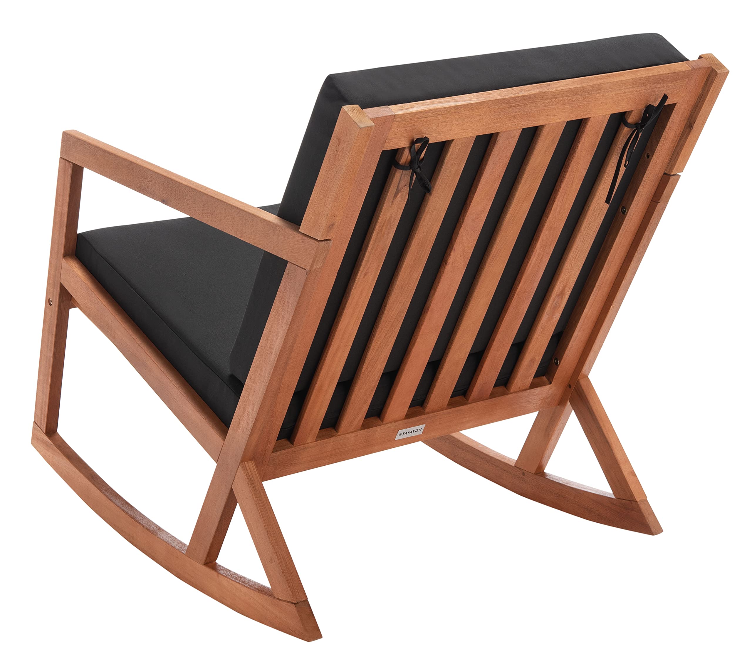 Safavieh Outdoor Collection Vernon Wood Cushion Rocking Chair PAT7013X, Natural/Black