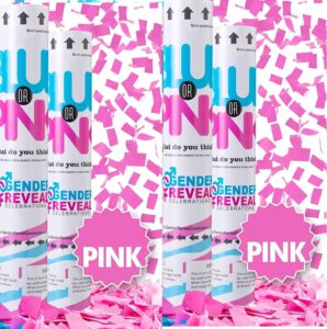 tamsan gender reveal cannons - girl surprise! set of 4 biodegradable confetti, 12 inches pink confetti cannon, easy to use indoor & outdoor gender reveal cannon with matching stickers