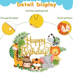 2 Pieces Safari Animals Happy Birthday Banner Cupcake Topper Jungle Theme Birthday Supplies, Safari Birthday Decorations Safari Baby Shower Decorations for Two Wild Theme Party Birthday Party Supplies