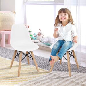 Costzon Kids Chair 4 Pcs, Toddler Chair in Mini DSW Size w/Solid Wood Legs, Wire Steel Base, Curved Backrest, Mid-Century Plastic Study Chair for Children of 3+, Ideal for Nursery, School & Home Use