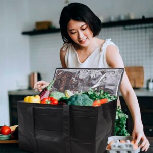 APQ Supply Black Insulated Food Delivery Bag 16 x 13 x 9 Inches, Insulated Grocery Bags with Zippered Top, Pack of 2 Heavy Duty Catering Bag for Food Deliveries, Insulated Bags for Food Delivery