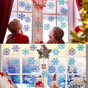 60 Pieces Snowflakes Cutouts Glitter Blue Silver Snowflake Cutouts Glitter Snowflake Cutouts Snowflakes Board Cutouts with Glue Point Dots for Christmas Winter Theme Party Decoration