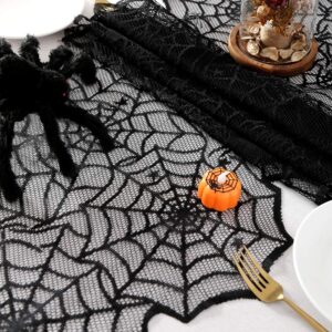 B-COOL Halloween Table Runners Lace 2 Packs Black Spider Web Linens Polyester Gathering Gothic Festival Fabric Decoration 18x72inch