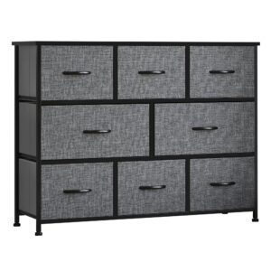 homcom 8-drawer dresser, 3-tier fabric chest of drawers, storage tower organizer unit with steel frame for bedroom, hallway, dark gray