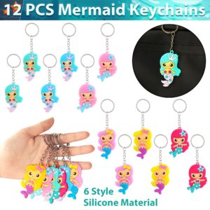 Mermaid Party Favor Set 92 PCS Princess Slap Bracelet Keychains Stickers Necklace Bubble Stick Gift Bags for Kids Girls Baby Shower Classroom Reward