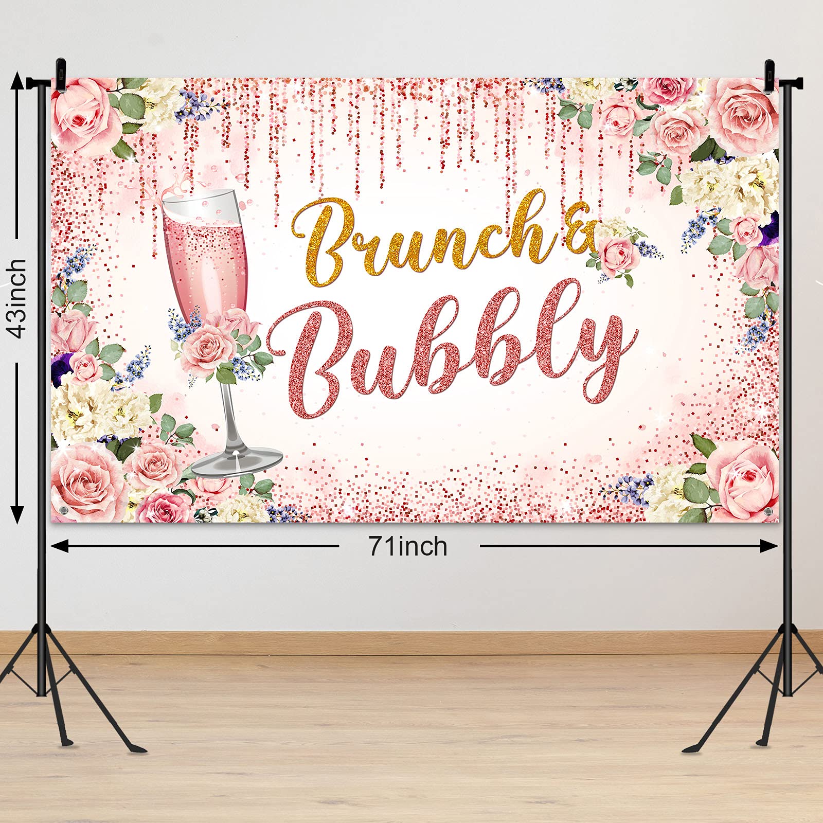 Tegeme Rose Gold Bridal Shower Brunch Backdrop Decoration 6 x 4 FT Bar Banner Pink Champagne Background for Wedding Bachelorette Birthday Party Supplies, Photo Booth Props Decor