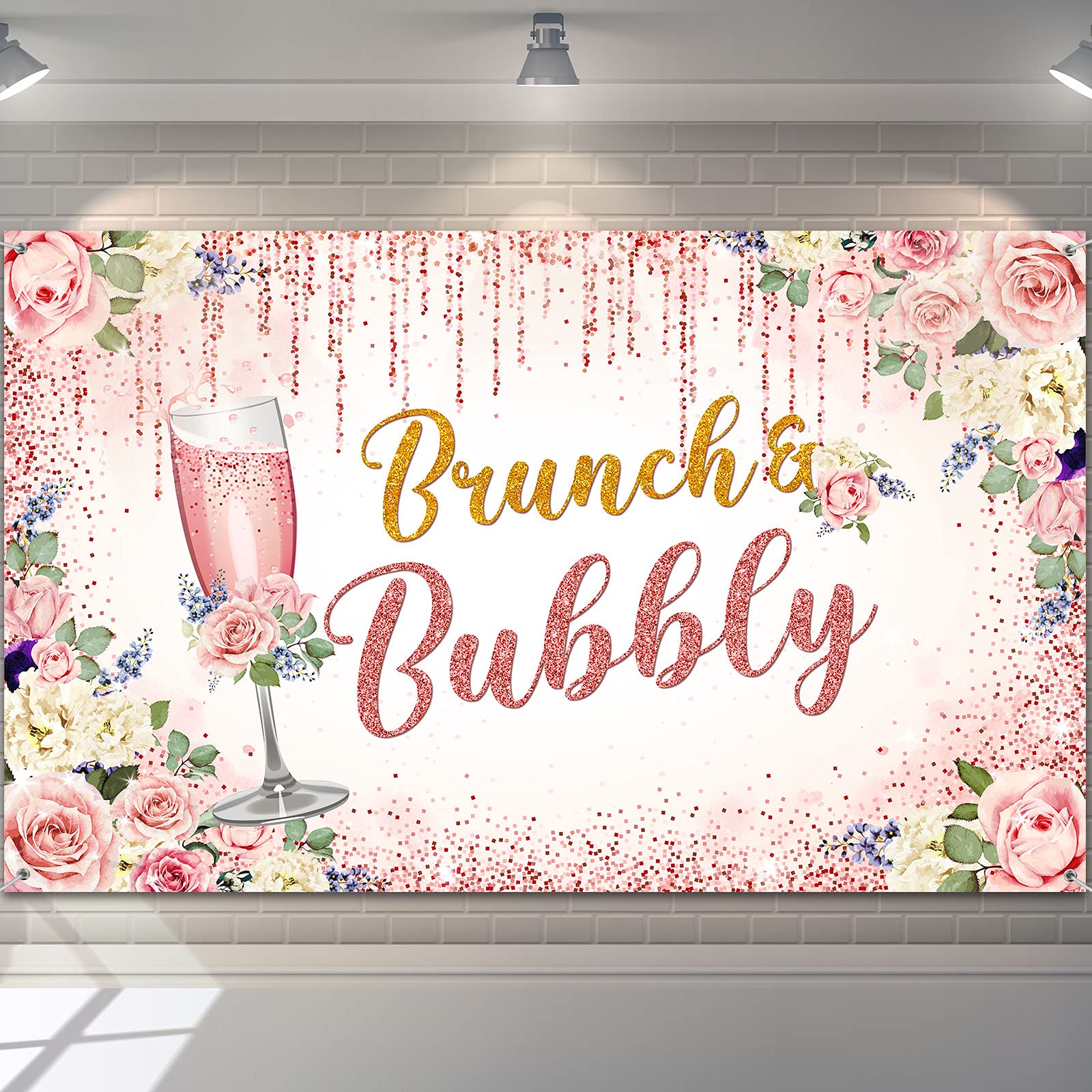 Tegeme Rose Gold Bridal Shower Brunch Backdrop Decoration 6 x 4 FT Bar Banner Pink Champagne Background for Wedding Bachelorette Birthday Party Supplies, Photo Booth Props Decor