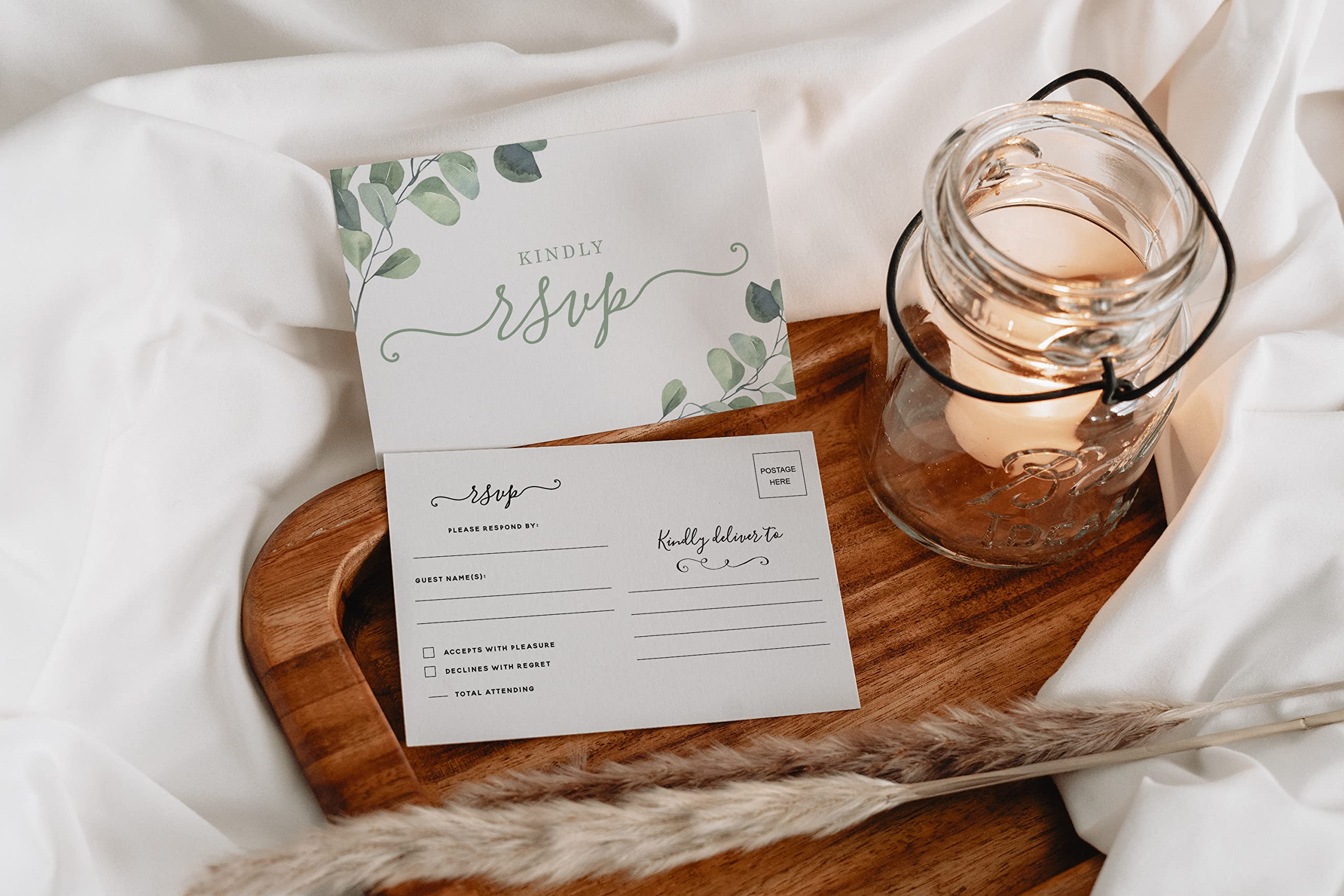 Your Main Event Prints 50 Eucalyptus RSVP Postcards for Wedding - Greenery Response Cards - Perfect for Bridal Shower, Rehearsal Dinner, Engagement Party, Baby Shower