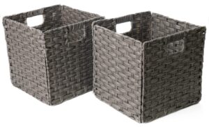 foldable synthetic plastic wicker storage basket with iron wire frame by blue ridge basket company (set of 2)