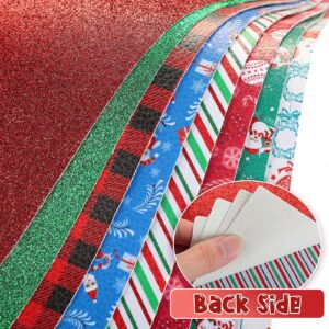 20 Pieces Christmas Faux Leather Sheets 6.3 x 8.3 inches Glitter Faux Leather Sheets Christmas Theme Printed Synthetic Leather Sheets Faux Leather Fabric Sheets for DIY Crafts Making Supplies