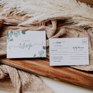 Your Main Event Prints 50 Eucalyptus RSVP Postcards for Wedding - Greenery Response Cards - Perfect for Bridal Shower, Rehearsal Dinner, Engagement Party, Baby Shower