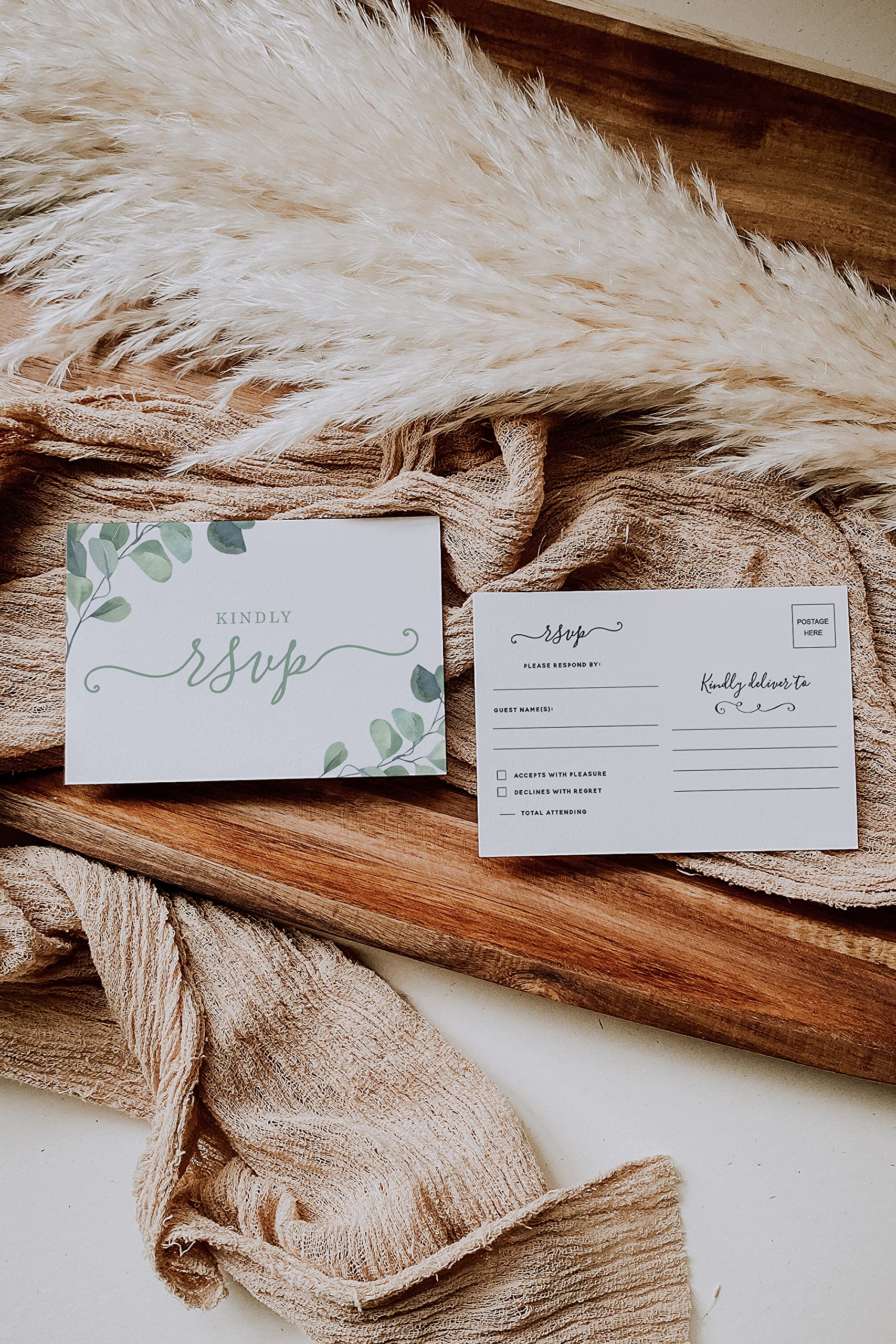 Your Main Event Prints 50 Eucalyptus RSVP Postcards for Wedding - Greenery Response Cards - Perfect for Bridal Shower, Rehearsal Dinner, Engagement Party, Baby Shower