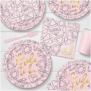 HOME & HOOPLA Pink & Gold Diamond Bride To Be Paper Dinner Plates and Luncheon Napkins (Serves 16)