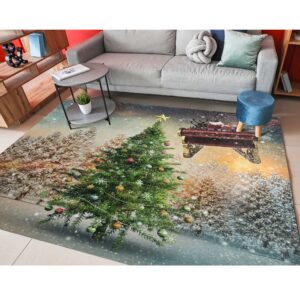 alaza christmas tree snowy santa claus non slip area rug 4' x 5' for living dinning room bedroom kitchen hallway office modern home decorative